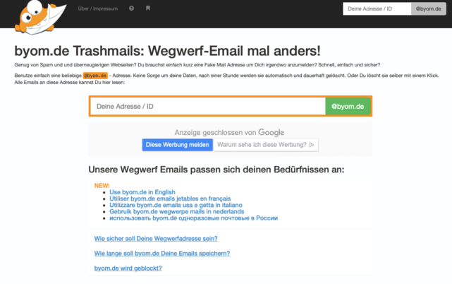 Wegwerf-E-Mail-Adresse - schule.at